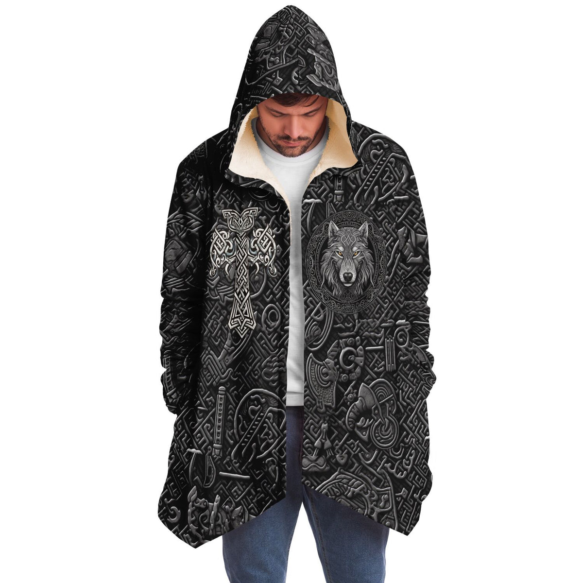 Viking Wolf Hooded Cloak, Viking Warrior, Wolf and Axe Battle Cloak ...